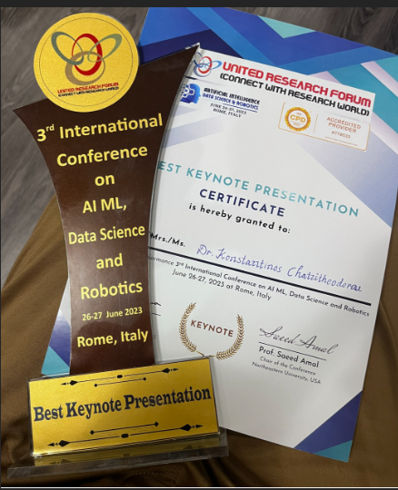 Konstantinos Chatzitheodorou receives the Prize for Best Keynote ...